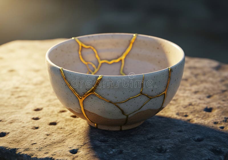 Kintsugi Bowl Highlighting Artful Repairs Under Sunlight Stock ...