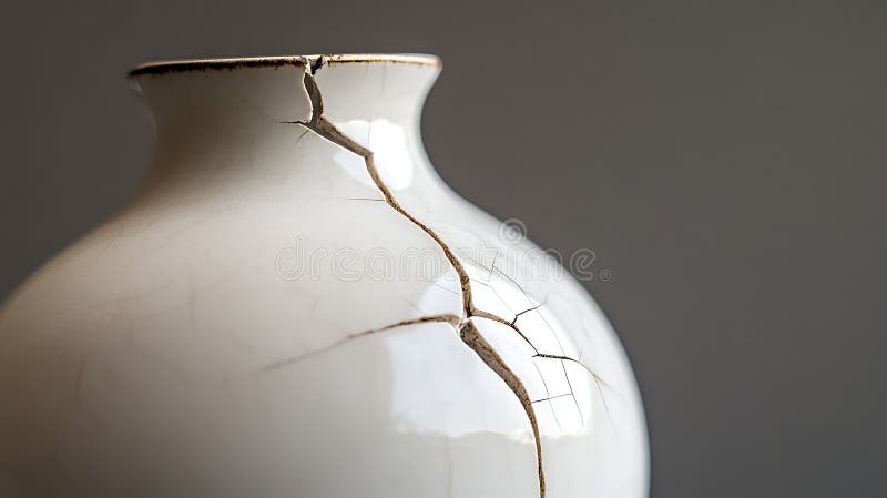 Cracked Ceramic Vase Showing Damage with Visible Cracks and Patterns ...