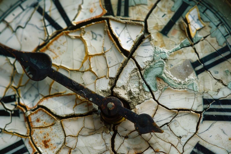 Cracked Clock Face Frozen in Time Stock Illustration - Illustration of ...