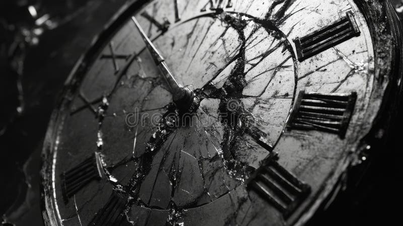 Cracked Clock Face in Monochrome with Dramatic Tones Stock Image ...