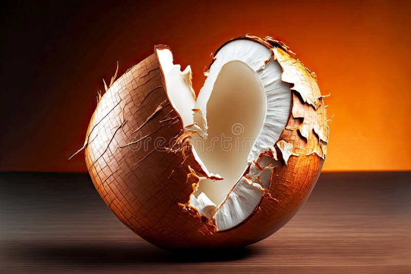 Cracked Coconut Fruit with White and Thick Brown Shell Stock ...