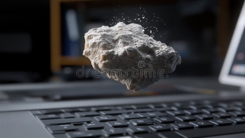Cracked Code a Rock Floating Above a Laptop Keyboard with Debris Stock ...