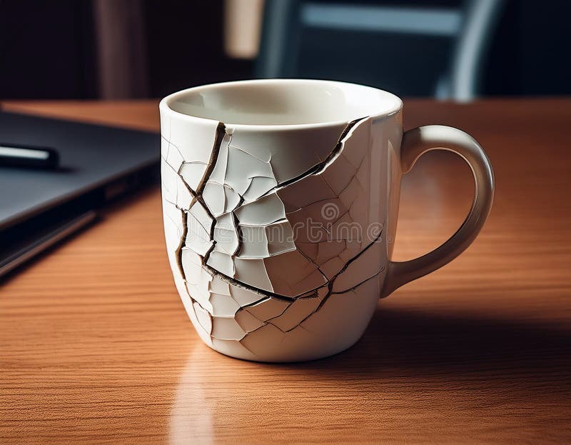Cracked Coffee Mug on a Desk Symbolizing Work Stress and Tension Stock ...