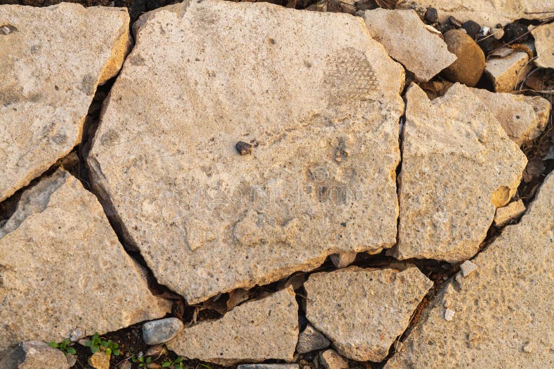 A Cracked Concrete Slab with a Rough Rough Surface Split into Pieces ...