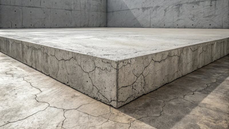 Cracked Concrete Square Platform in Empty Industrial Room Stock Photo ...