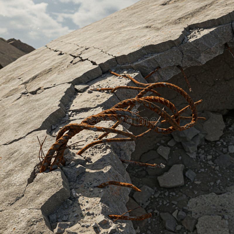 Cracked Concrete Structure with Exposed, Rusted Reinforcing Steel Bars ...