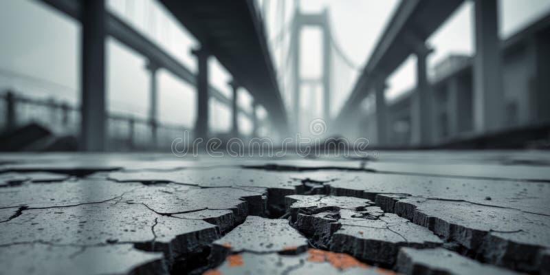 Cracked Concrete Surface in Abandoned Urban Landscape with Blurred ...