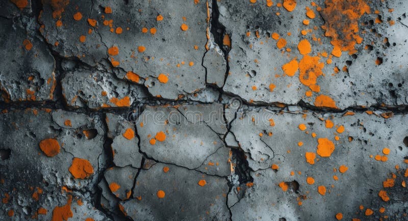 Cracked Concrete Surface with Orange Spots, Abstract Texture, Grunge ...