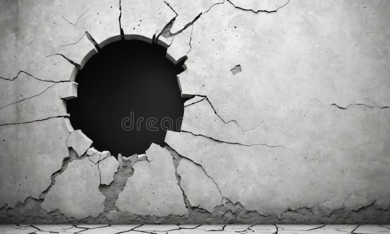 Concrete Wall with a Large Hole and Cracks Stock Illustration ...