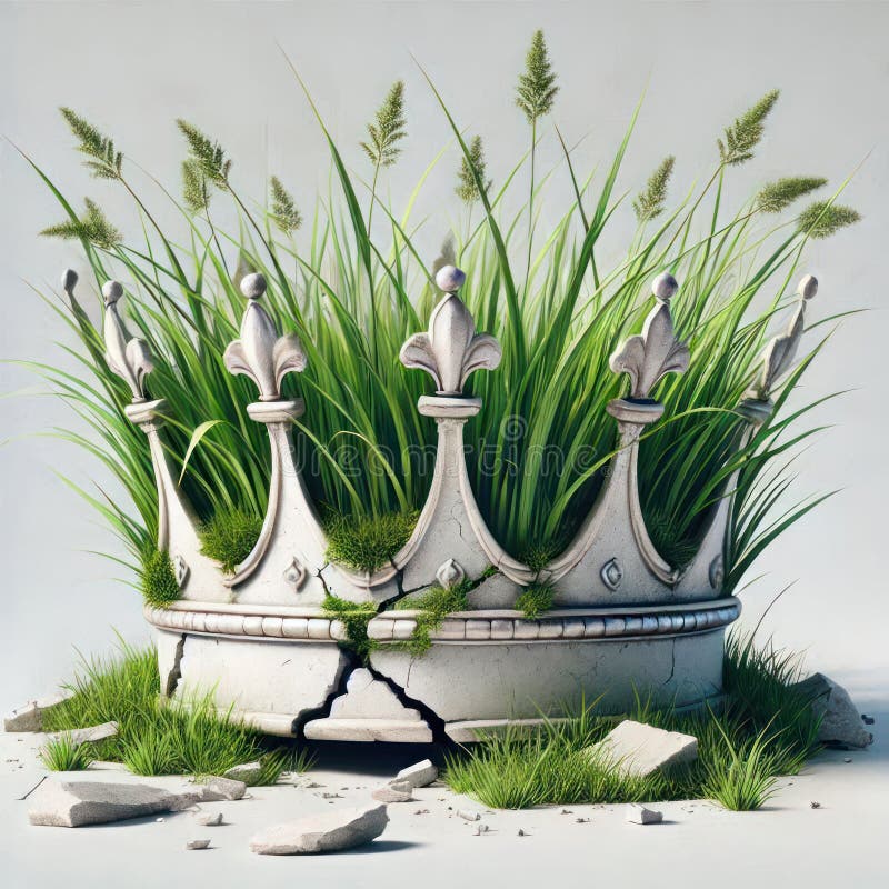 A Cracked Crown from Which Grass Grows. Space for Text. Stock Photo ...