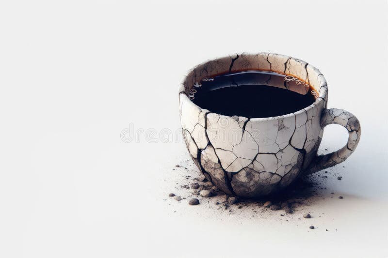 A Cracked Cup of Coffee Crumbling Around the Edges. Space for Text ...