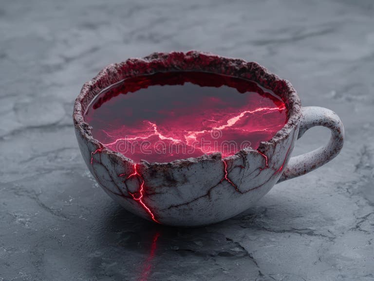Cracked Cup with Red Liquid and Lightning Inside Stock Illustration ...
