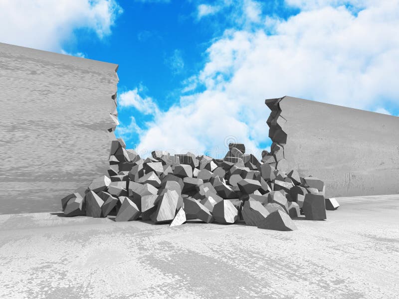 Cracked Damage Hole in Concrete Wall To Cloudy Sky Stock Photo - Image ...