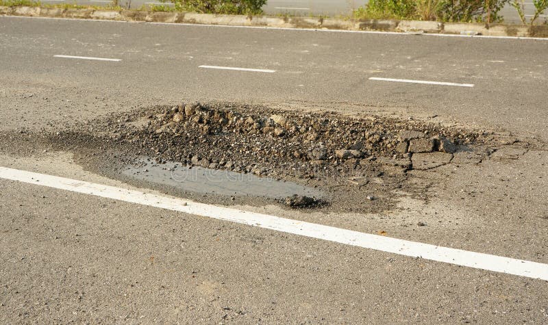 Cracked and Damaged Asphalt Concrete Road Stock Photo - Image of ...