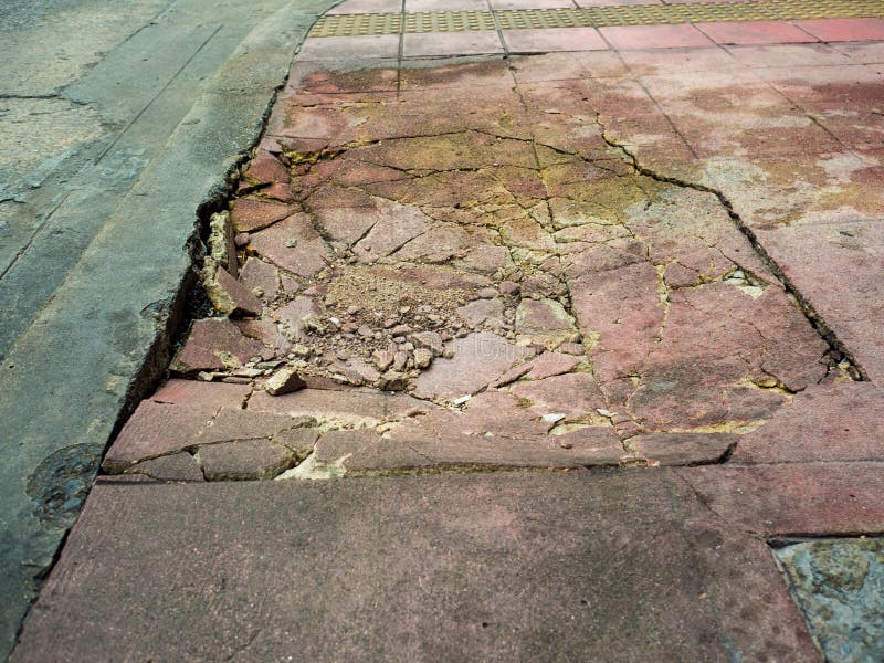 Damaged cements footpath. stock photo. Image of disaster - 97143674