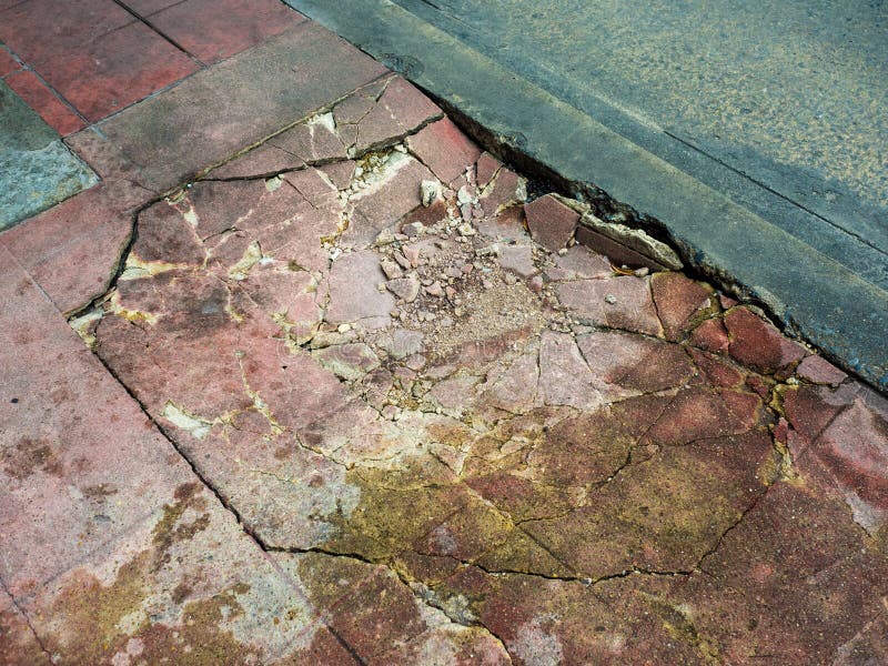 Damaged cements footpath. stock photo. Image of accident - 97499688
