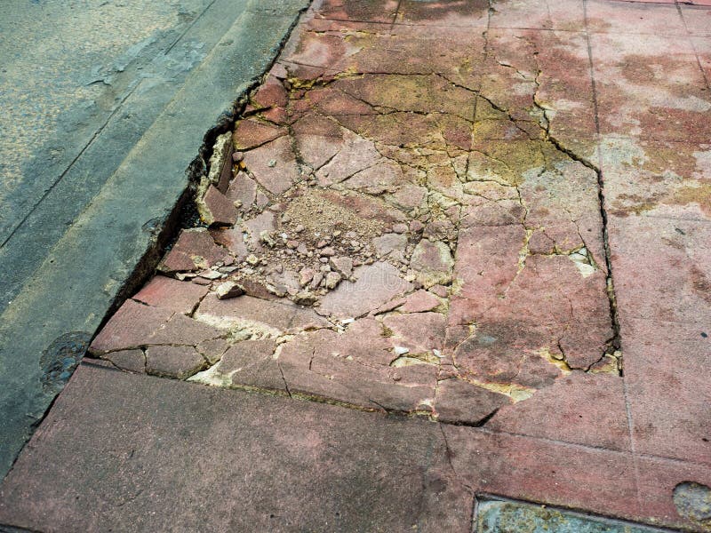 Damaged cements footpath. stock photo. Image of driveway - 97908956