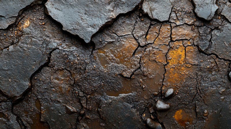 Cracked Dark Earth with Patches of Orange Hue Stock Illustration ...