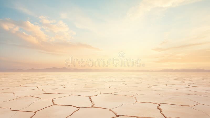 Cracked Desert Ground at Sunset with Distant Mountains at Sunset Stock ...