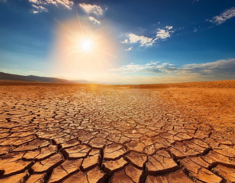 A Cracked Desert Ground Under a Scorching Sun, Representing Drought and ...