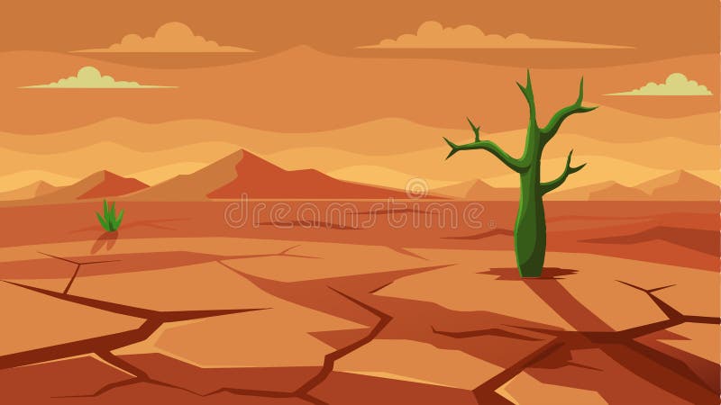 A Cracked and Desolate Desert Where the only Sign of Life is a Lone ...