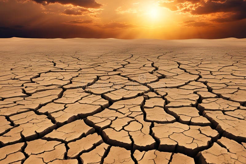 Cracked Dried Earth at Sunset Background. Stock Illustration ...