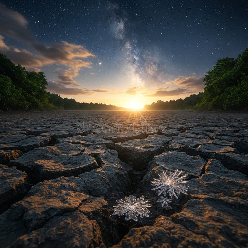 Cracked, Dry Earth Stretches Across the Foreground, Accented by ...