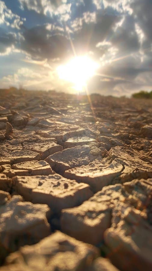 Cracked Dry Soil with Bright Sun Shining during Sunset, Environmental ...