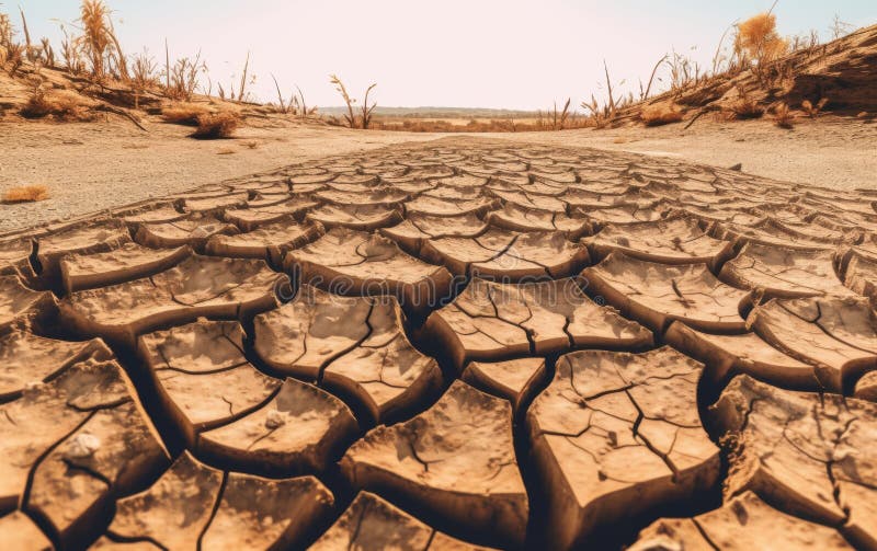 Cracked Earth in a Desert Landscape. Created by Generative Artificial ...