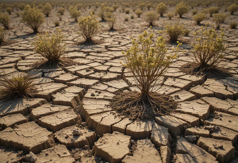 Cracked Earth and Desert Vegetation Stock Illustration - Illustration ...