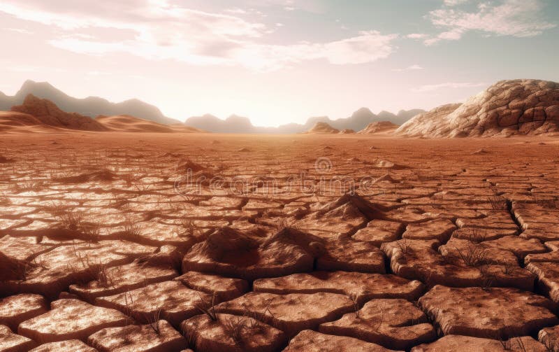 Cracked Earth in a Desolate Landscape. Created by Generative Artificial ...