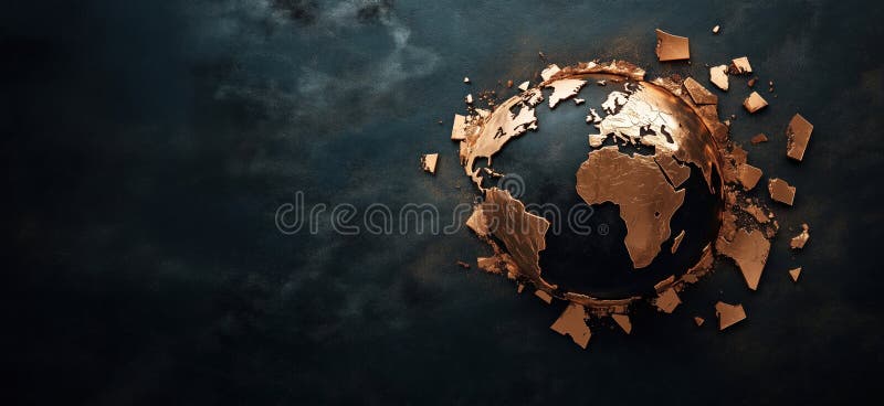 Cracked Earth Globe with Metallic Texture and Dark Background ...