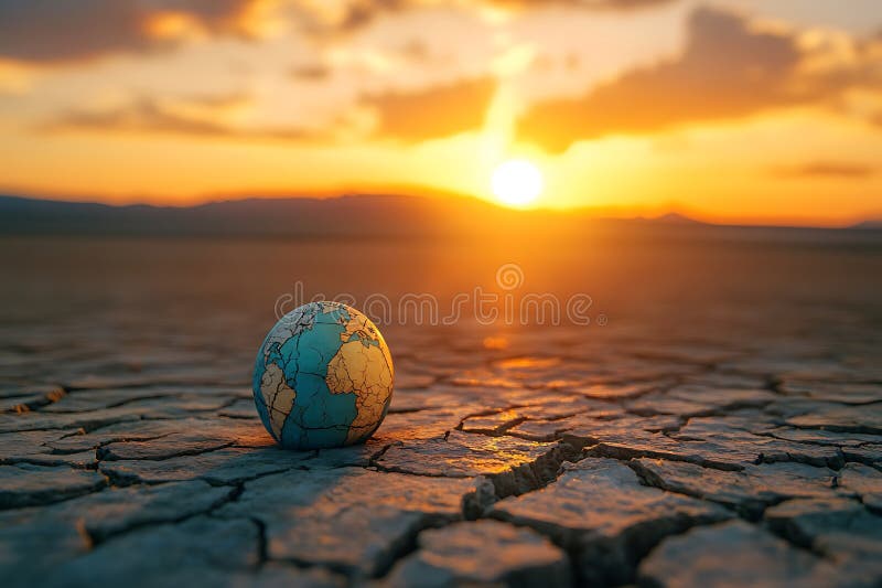 Cracked Earth Globe at Sunset Climate Change Concept Illustration Stock ...
