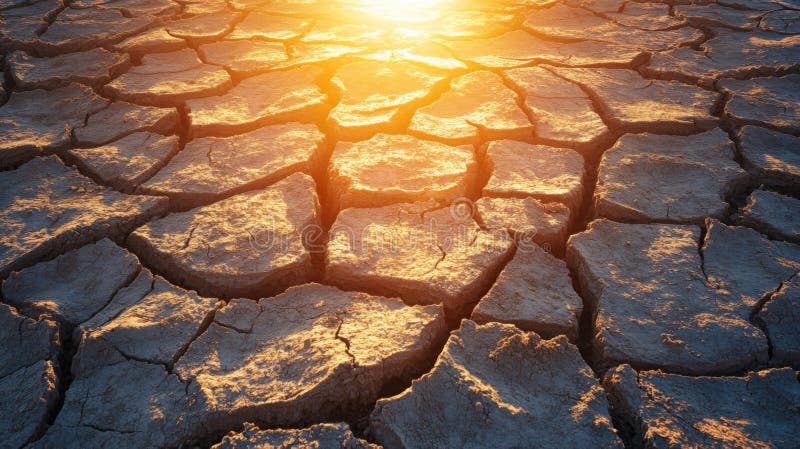 Cracked Earth Illuminated by Warm Sunset Light Stock Image - Image of ...