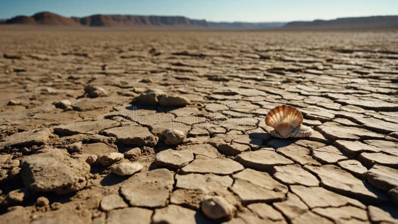 Lonely Seashell on Dried-Up Earth, Desolate Landscape Stock ...