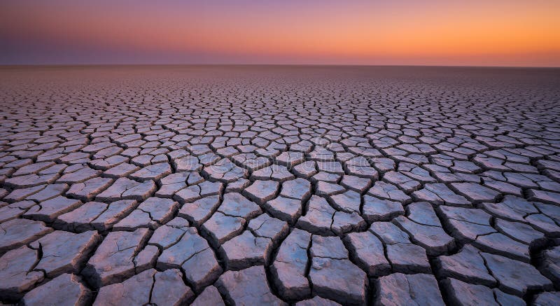 Cracked Earth Landscape at Sunset with Dramatic Dry Arid Ground Stock ...
