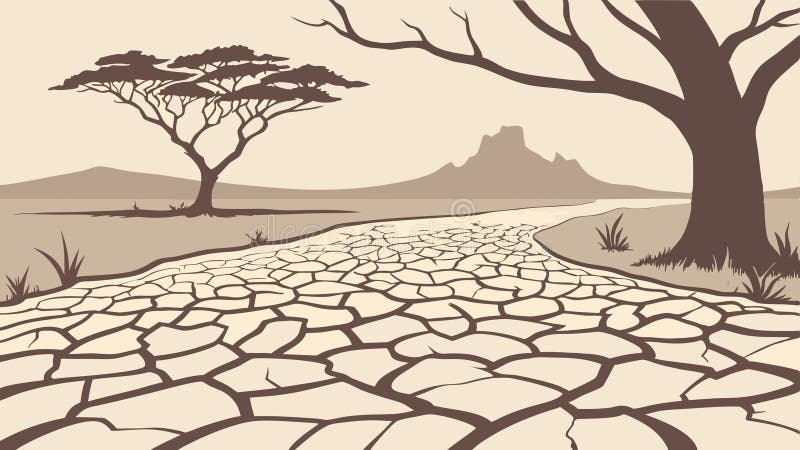Cracked Earth Path Under Large Bare Tree, Vector Design Generative AI ...