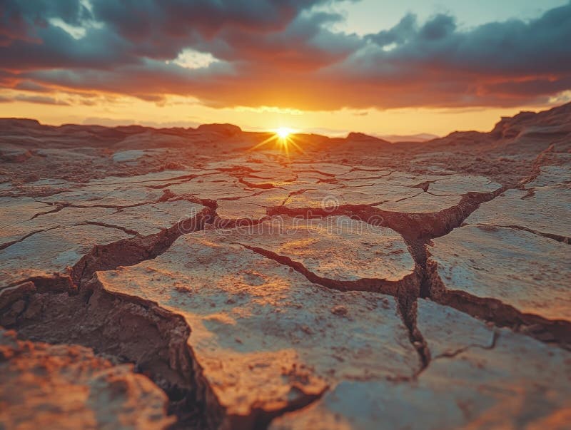 Cracked Earth Pattern Dry Soil, Desert Landscape, Dramatic Lighting ...