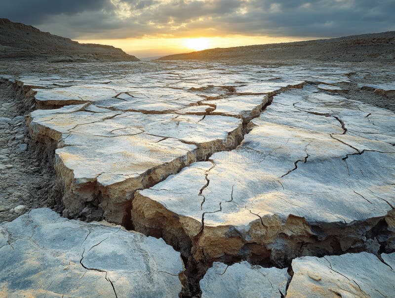 Cracked Earth Pattern Dry Soil, Desert Landscape, Dramatic Lighting ...