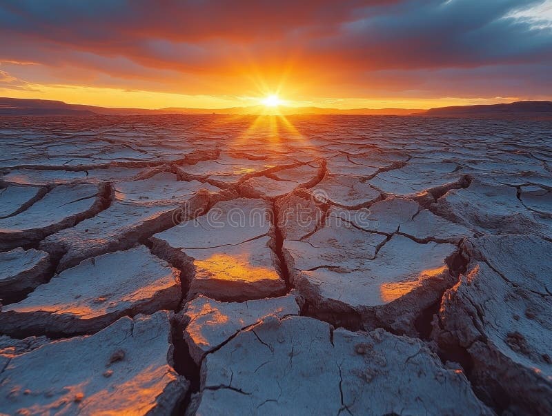 Cracked Earth Pattern Dry Soil, Desert Landscape, Dramatic Lighting ...