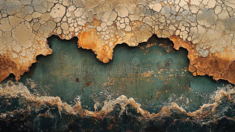 Cracked Earth with Rust Texture, and Ocean Waves Background Stock ...