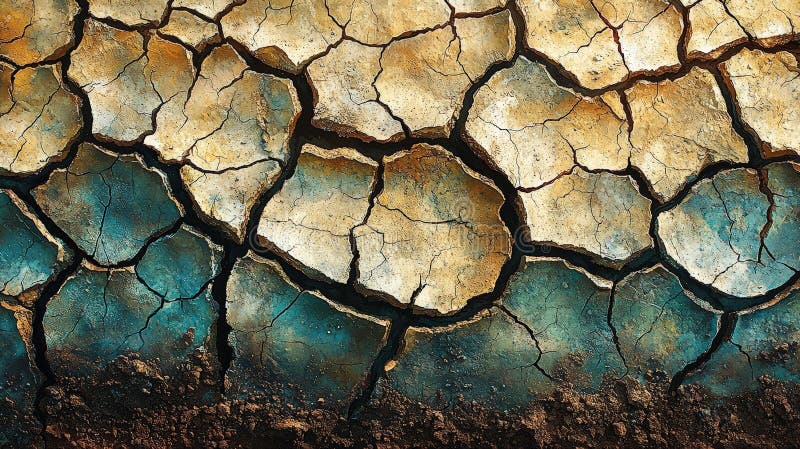 Cracked Earth Surface with Unique Patterns and Textures Under Bright ...