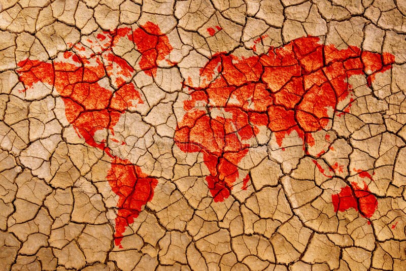 Cracked Earth with World Map. Global Warming, Climate Change Concept ...