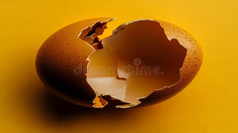 Cracked Easter Egg Shell Lying on a Vibrant Yellow Surface Showcasing a ...