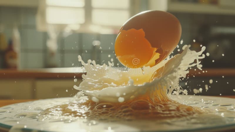 Cracked Egg Dropping into Milk Splash on a Plate Stock Image - Image of breakfast, accident ...