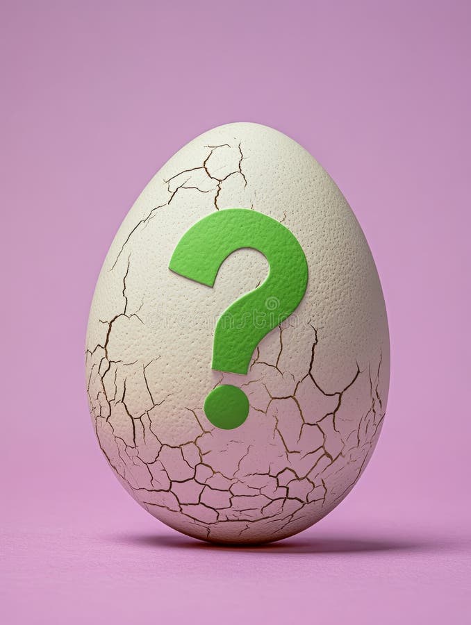 Cracked Egg with Green Question Mark on Pink Background. Stock Photo ...