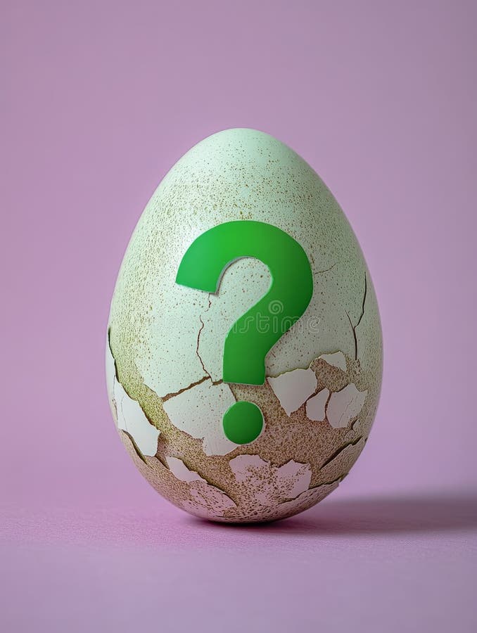 Cracked Egg with Green Question Mark on Pink Background. Stock Photo ...