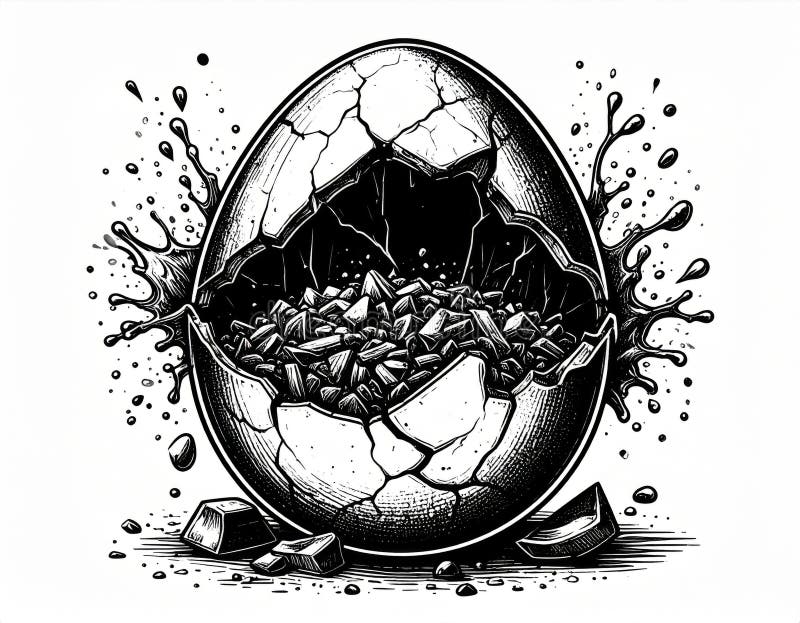 Cracked Egg Hatching New Life in Black Ink Stock Illustration ...