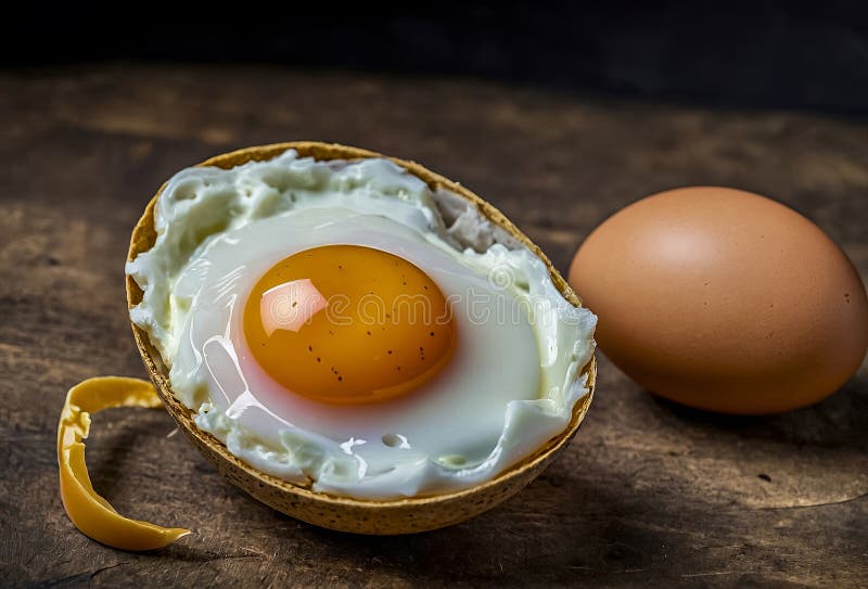 Cracked Egg with Intact Yolk on Wooden Surface Stock Illustration ...