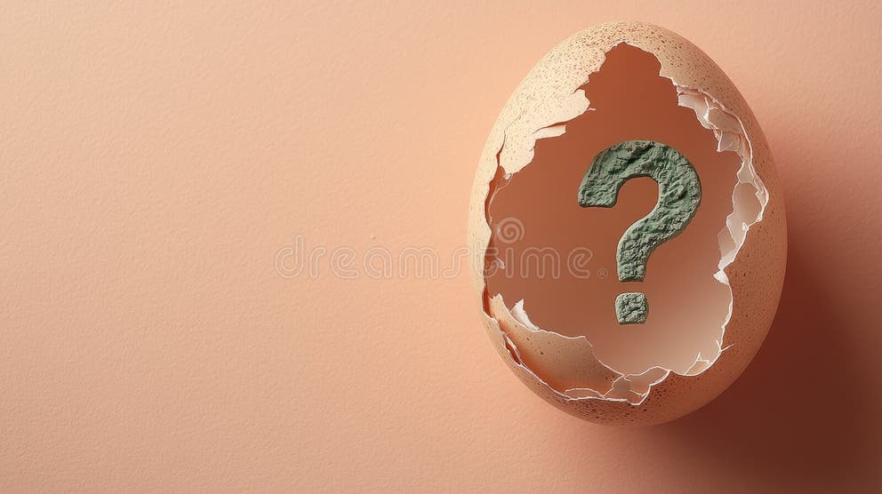 Cracked Egg with a Question Mark on Beige Background. Stock Image ...